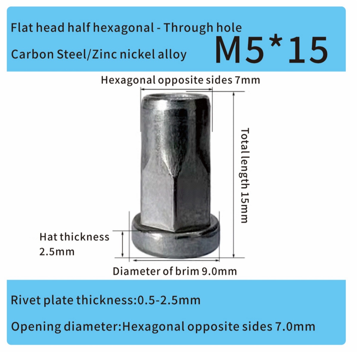 M5 Flat Head Steel Rivet Nut Parts Hexagon Automotive Exporter thin ...