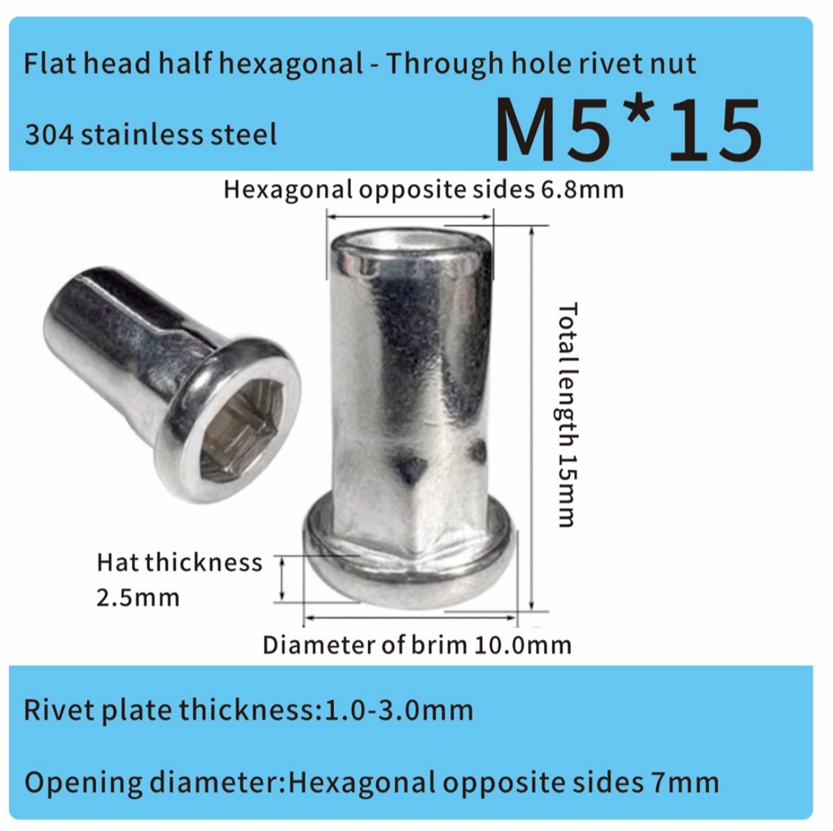 Sale M5 stainless steel part hexagonal rivet nut automotive