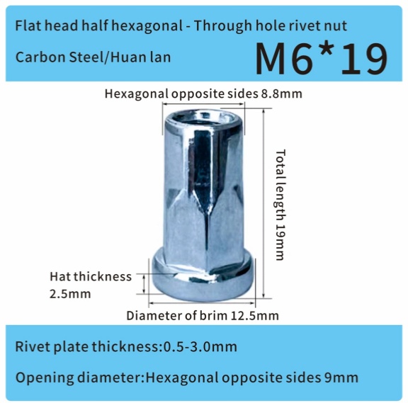 part hexagonal steel zinc m6 rivet nut for automotive Supplier Manufacture